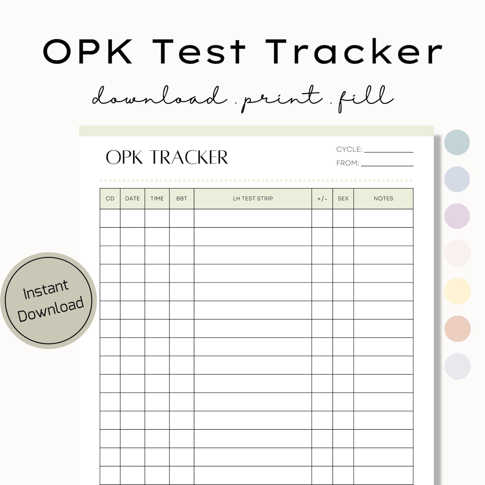 Printable OPK Ovulation Test Tracker Fertility Tracker TTC - Etsy