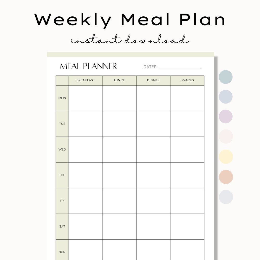 Printable Weekly Meal Planner, Weekly Meal Prep Template, Dinner Plans ...