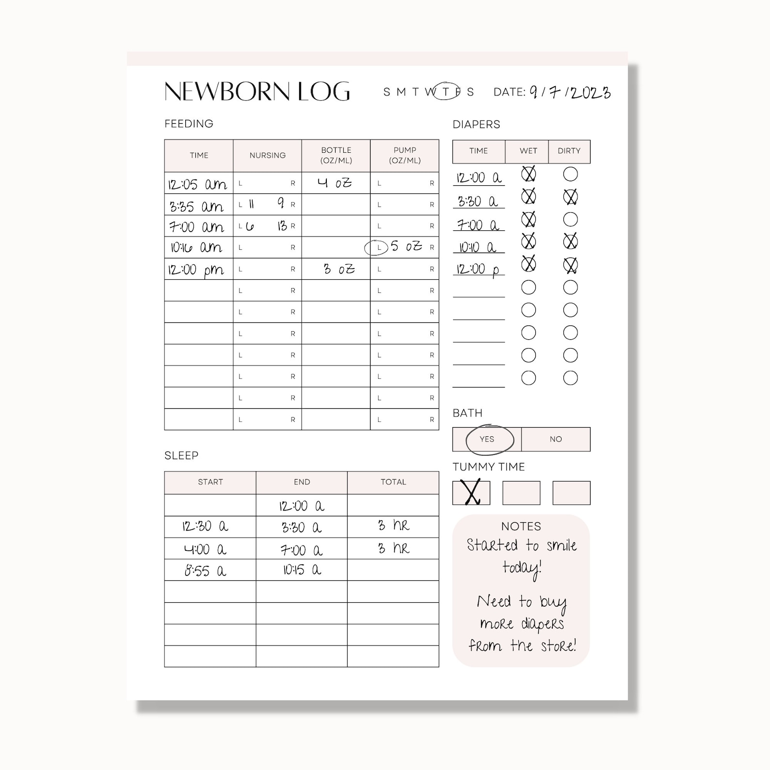 Newborn Daily Care Log, Baby Care Log, Baby Feeding Tracker ...