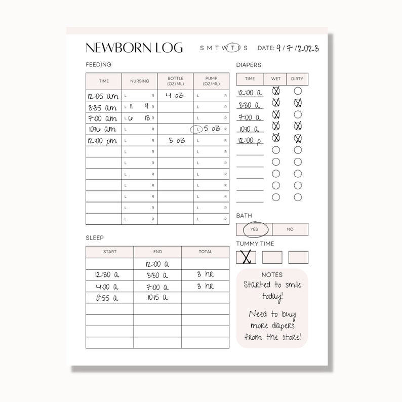 Newborn Daily Care Log, Baby Care Log, Baby Feeding Tracker ...