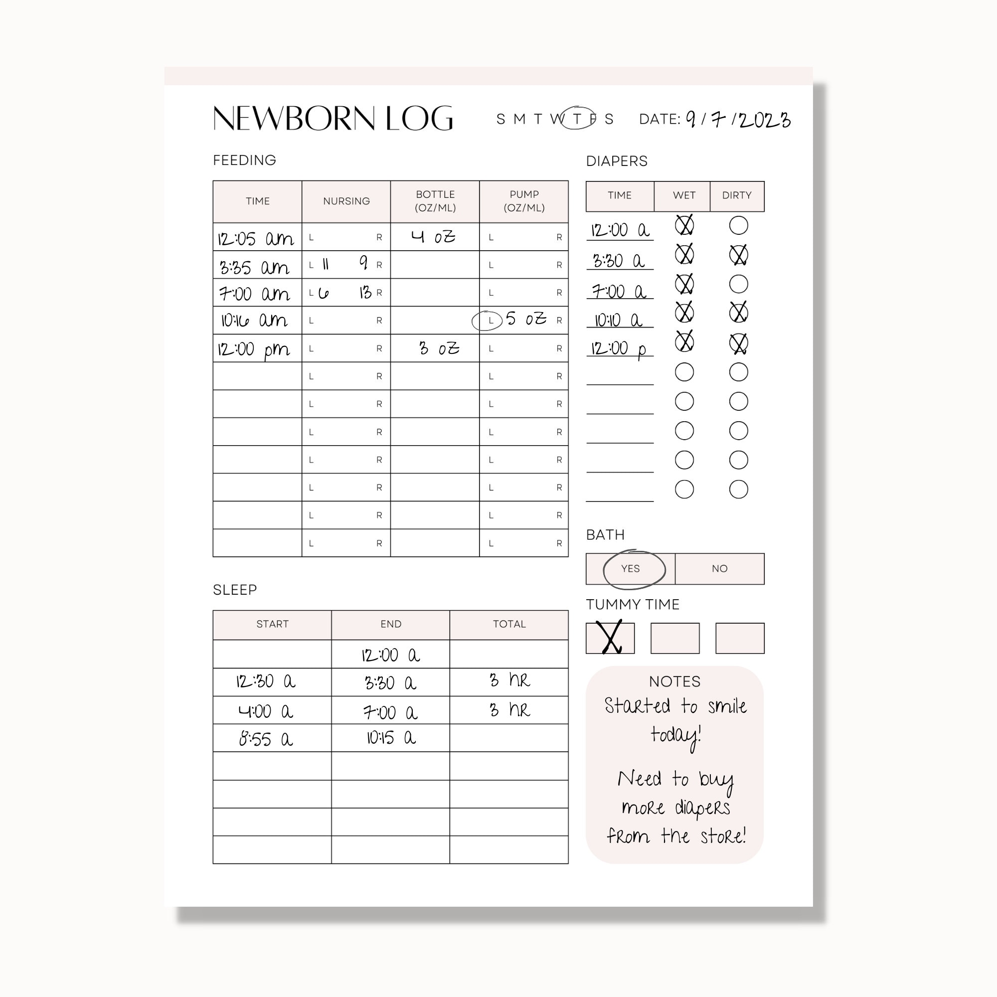 Newborn Daily Care Log, Baby Care Log, Baby Feeding Tracker ...