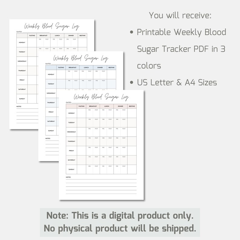 Printable Blood Sugar Log, Diabetes Tracker, Blood Glucose Log ...