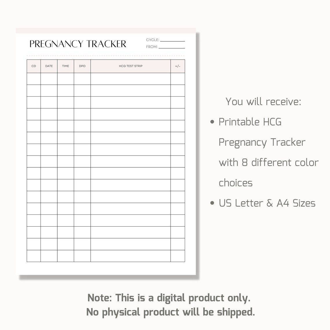 Printable Pregnancy Tracker, HCG Pregnancy Log, Pregnancy Line ...