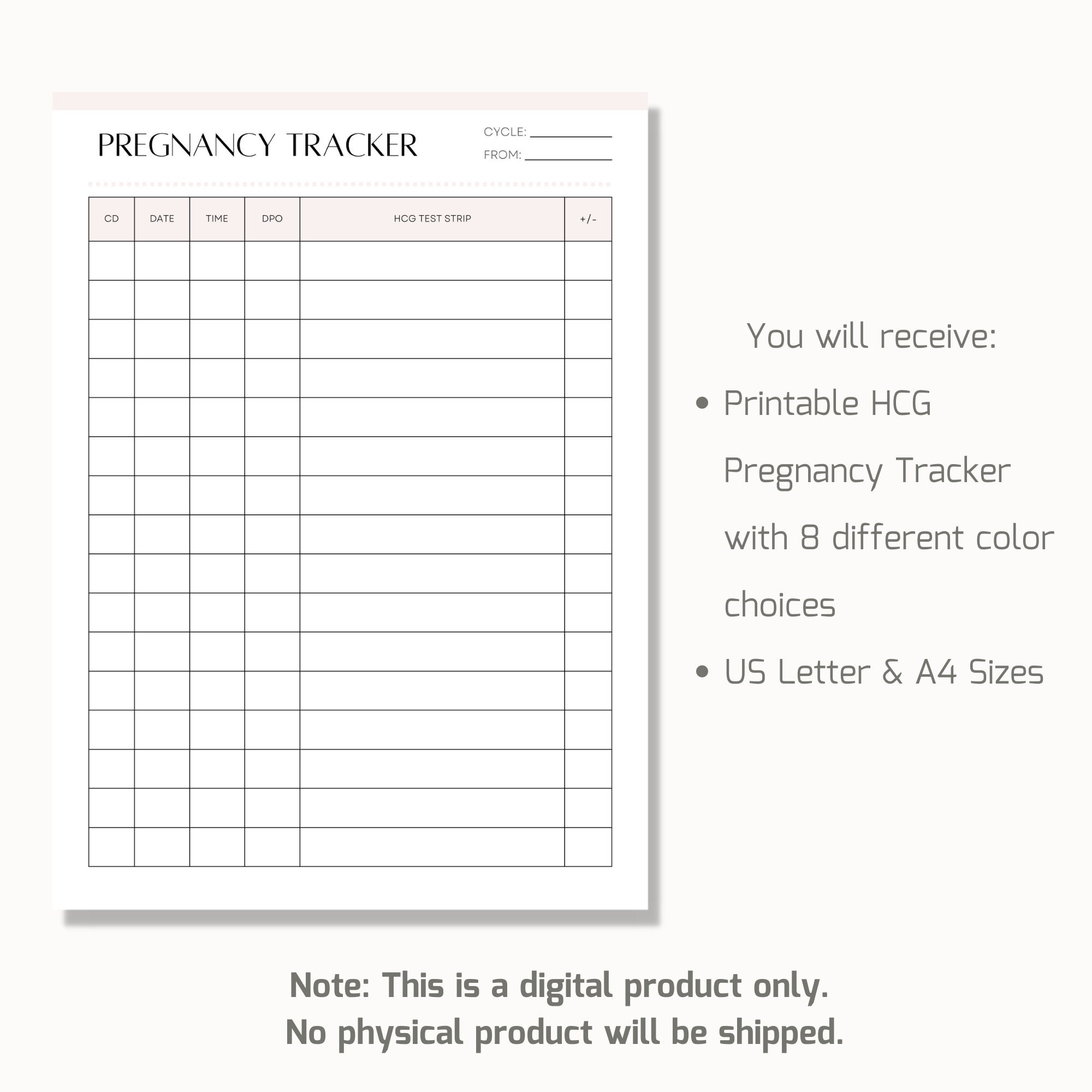 Printable Pregnancy Tracker, HCG Pregnancy Log, Pregnancy Line ...