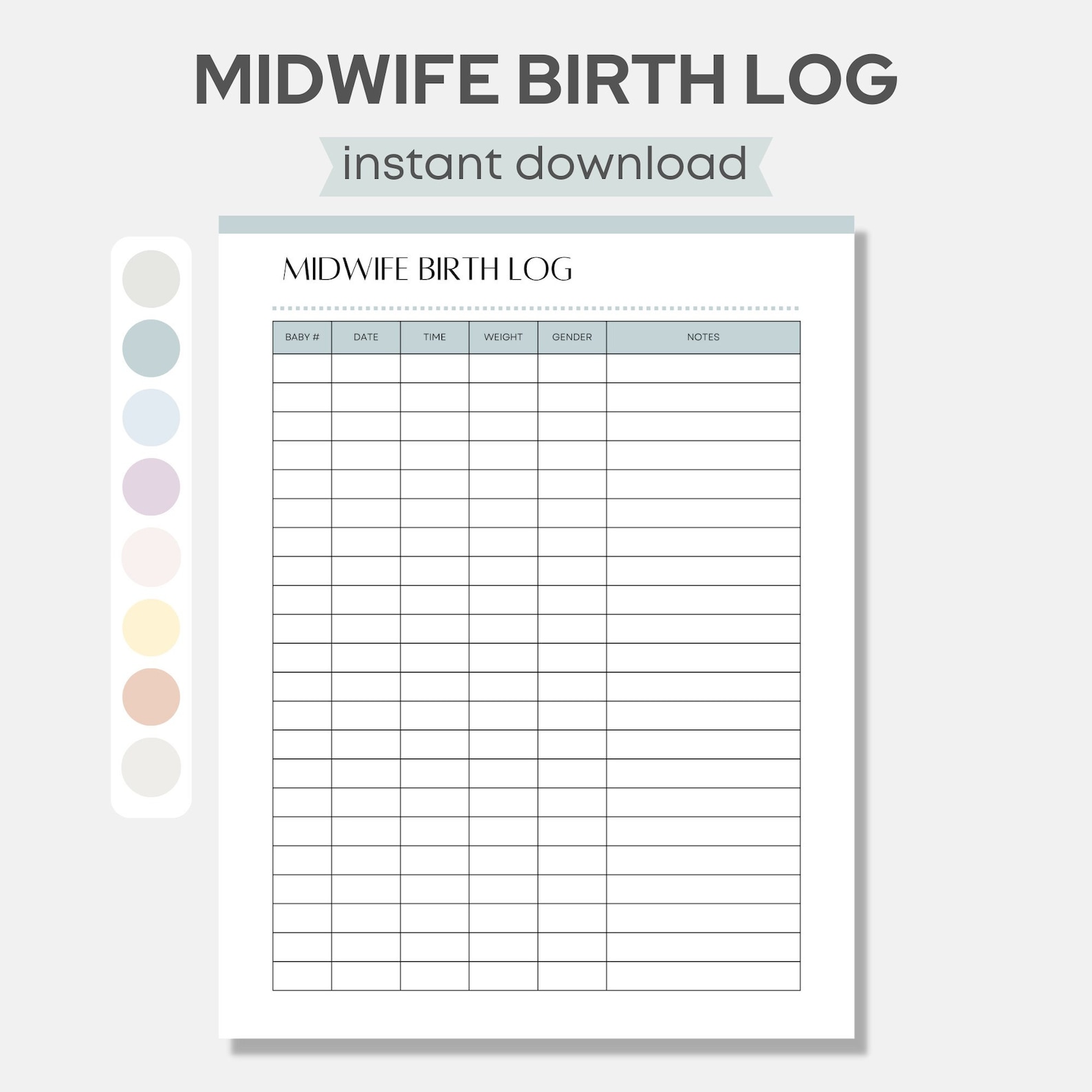 Printable Midwife Birth Log, Student Midwife Delivery Log, Midwife ...
