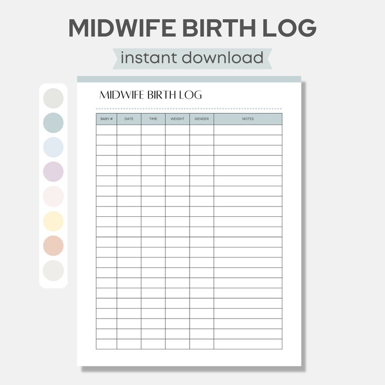 Printable Midwife Birth Log, Student Midwife Delivery Log, Midwife ...