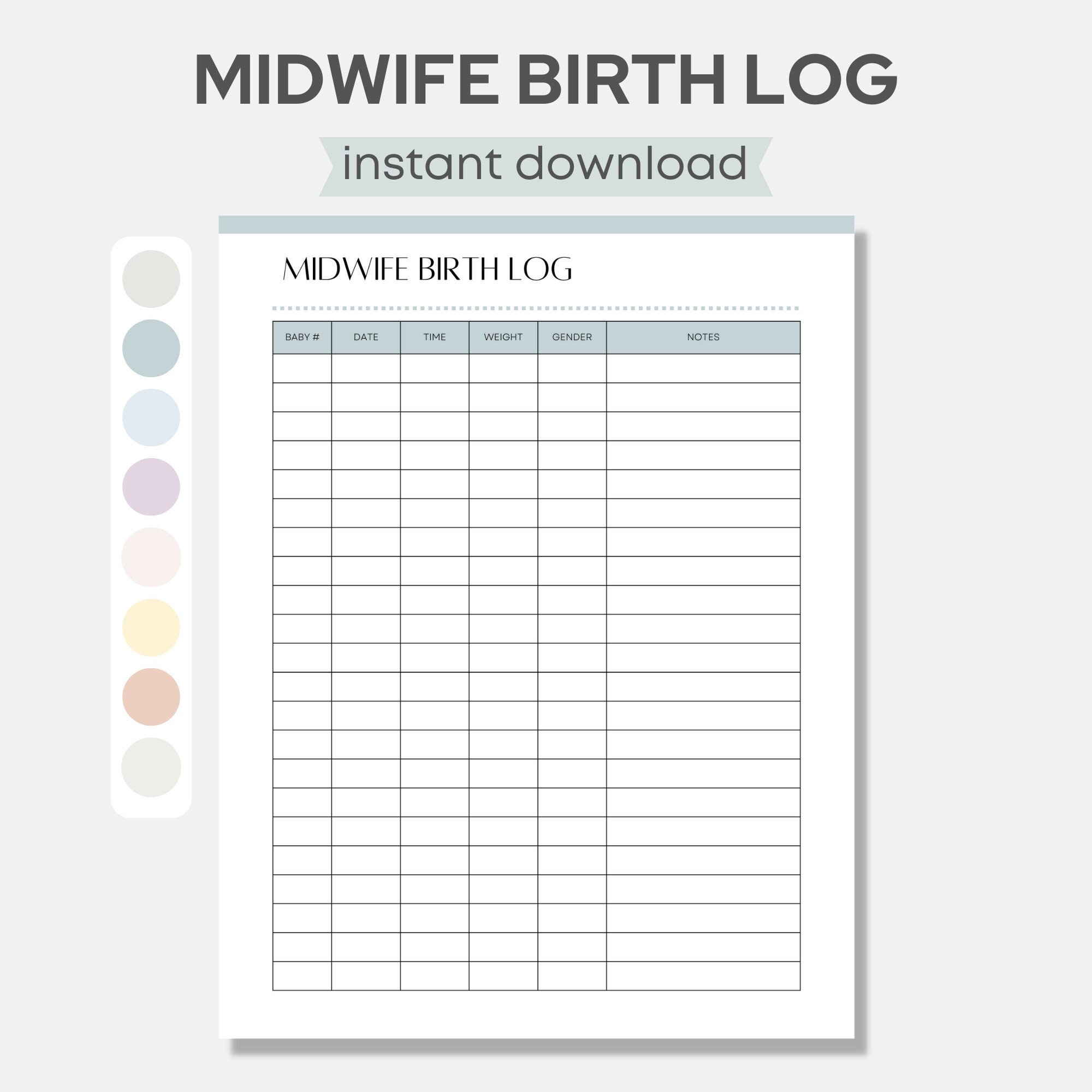 Printable Midwife Birth Log, Student Midwife Delivery Log, Midwife ...