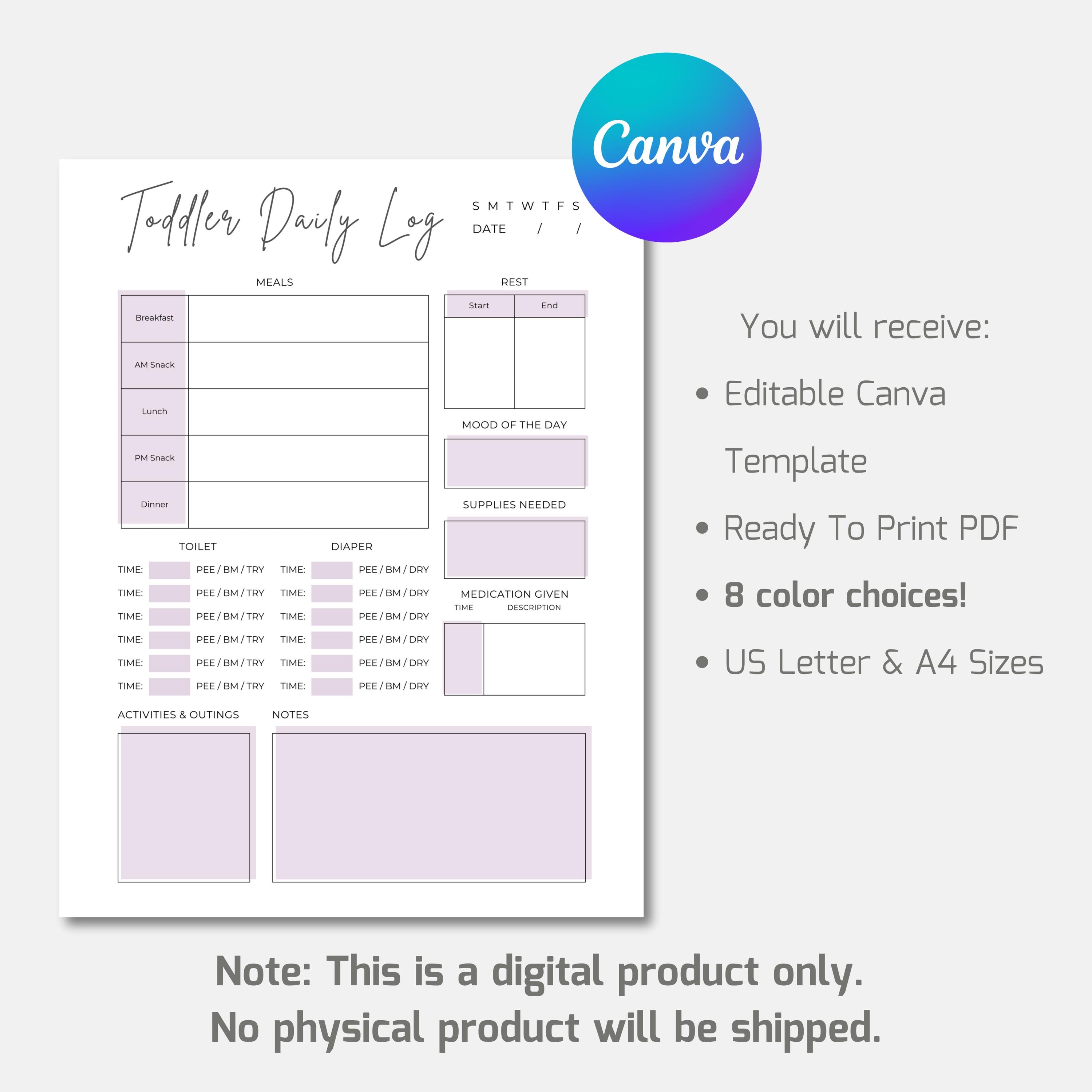 Editable Toddler Daily Report, Child Log, Toddler Meal Log, Child Care ...