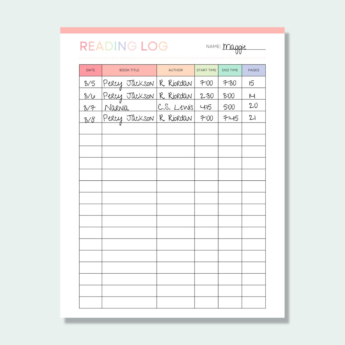 Printable Kids Reading Log, Summer Reading Log, Daily Reading Log ...