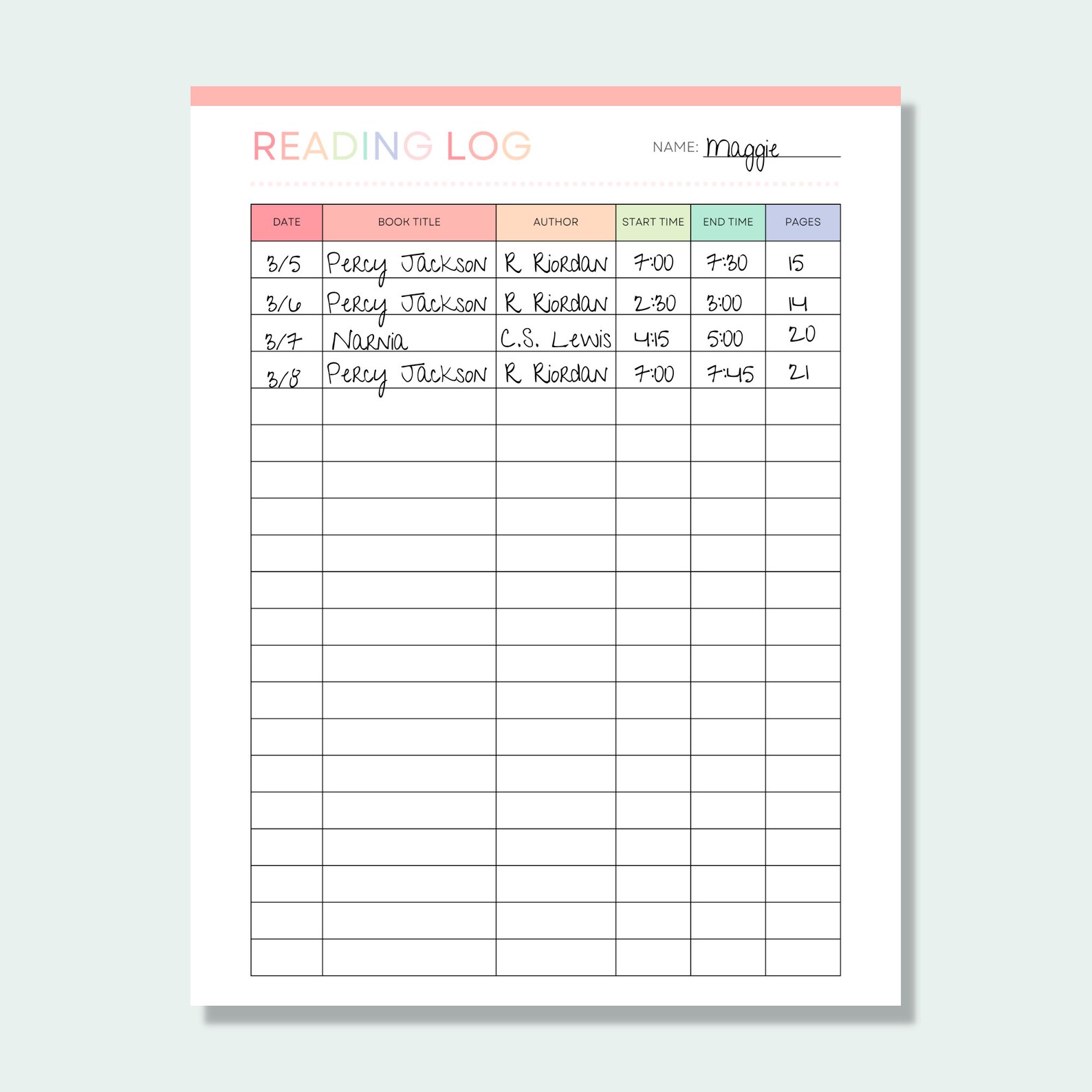 Printable Kids Reading Log, Summer Reading Log, Daily Reading Log ...