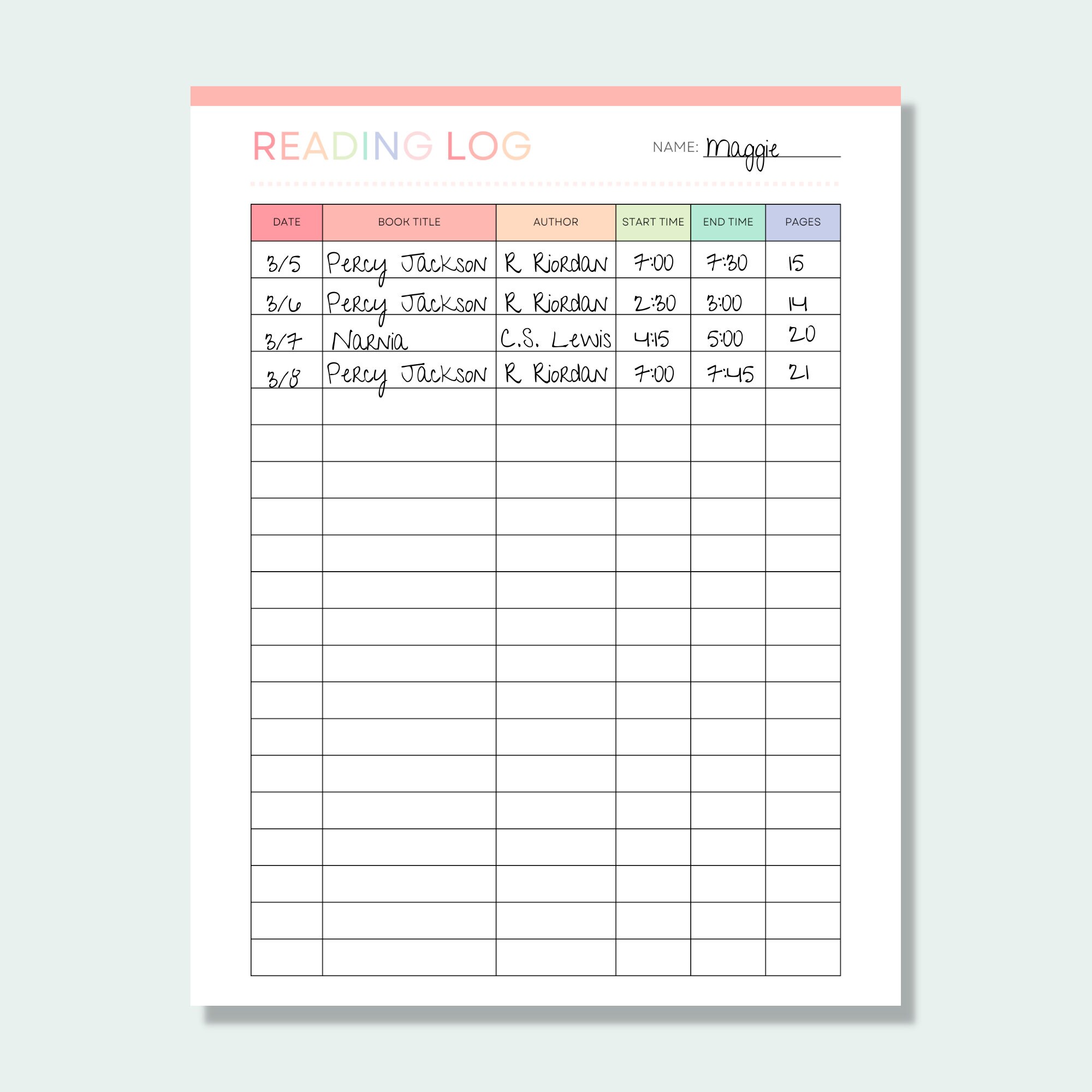 Printable Kids Reading Log, Summer Reading Log, Daily Reading Log ...