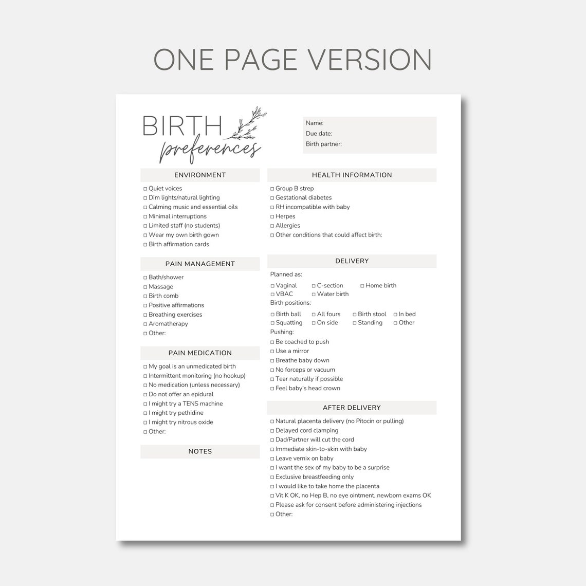 Birth Plan Template, Birth Plan Printable, Editable Birth Preferences ...