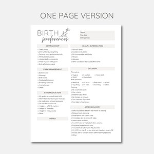 Birth Plan Template, Birth Plan Printable, Editable Birth Preferences ...