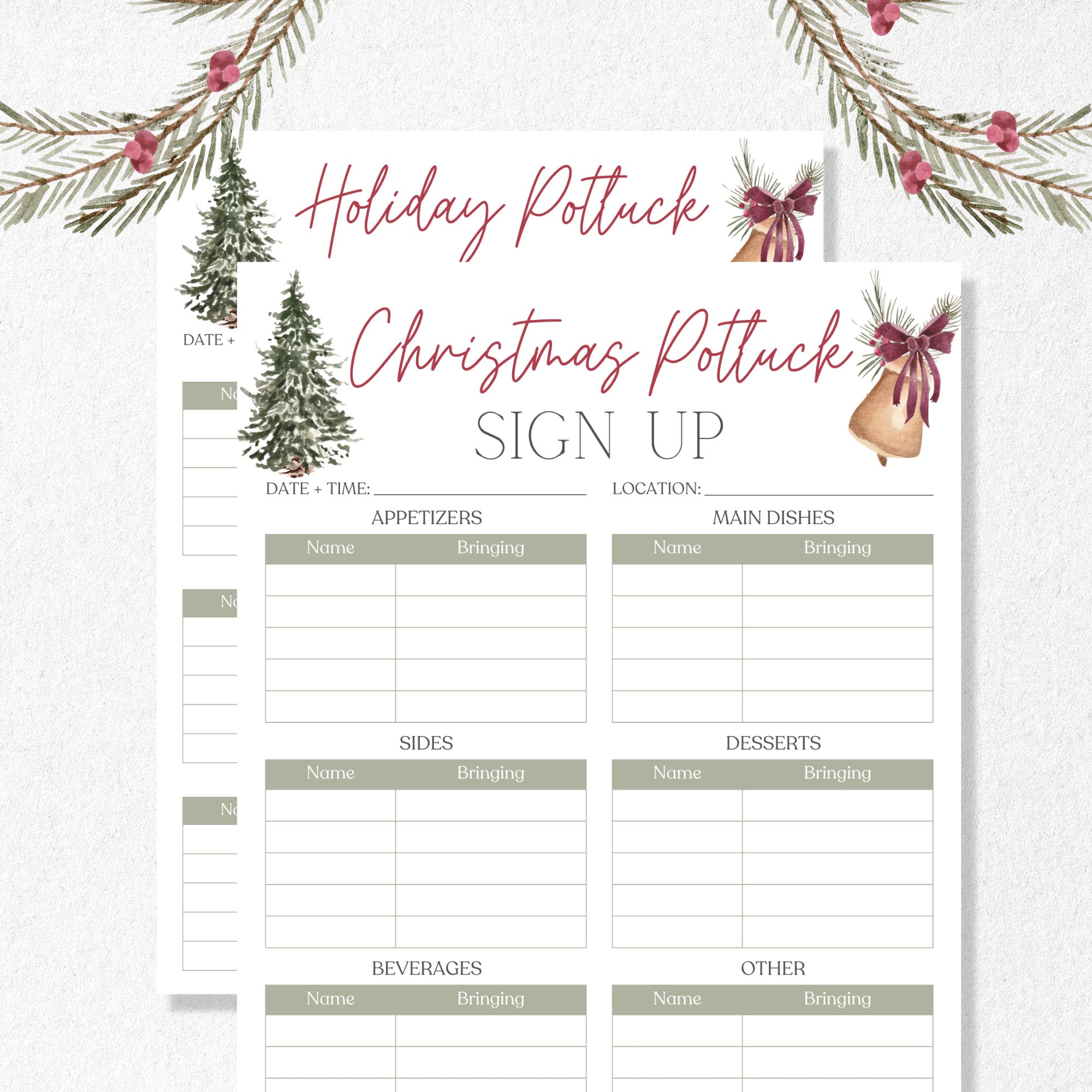 Christmas Potluck Sign up Sheet, Holiday Potluck Sign Up, Printable ...
