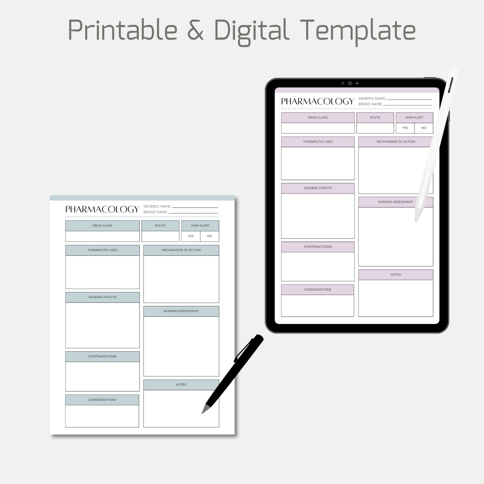 Printable Nursing Pharmacology Template, Pharmacology Notes, Nursing ...