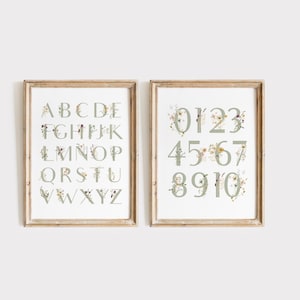 Set of 2 Floral Alphabet Numbers Poster, Wildflower Alphabet Poster ...