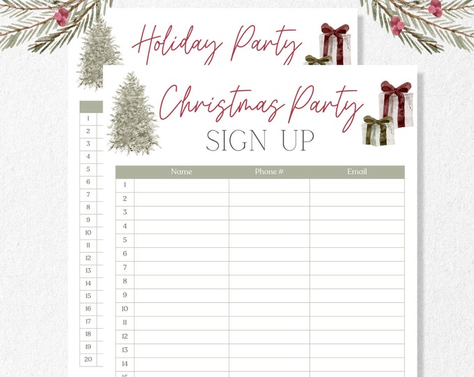 Christmas Party Sign up Sheet | Christmas Sign up | Party Sign up Sheet ...
