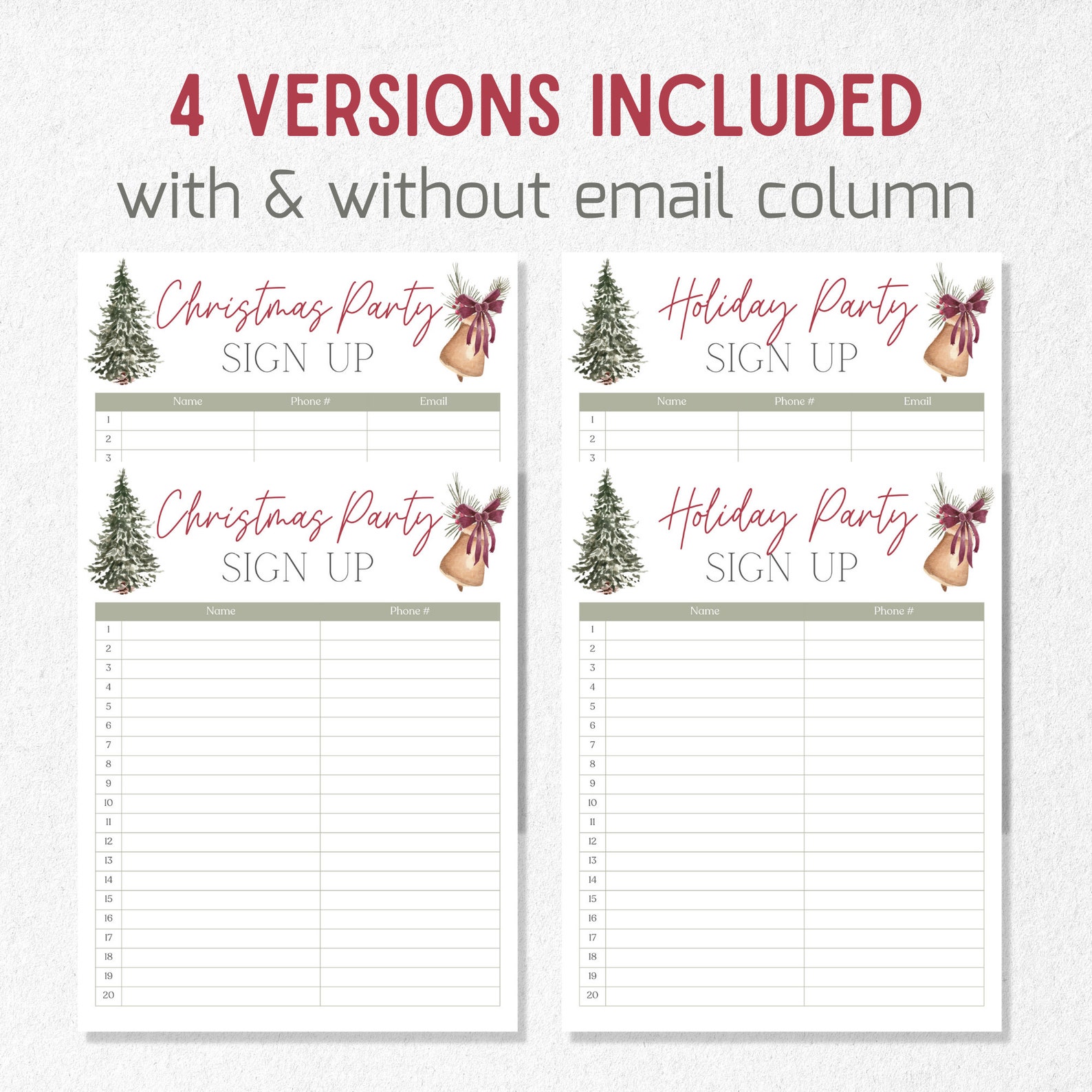 Christmas Party Sign up Sheet, Holiday Party Sign up Sheet, Printable ...