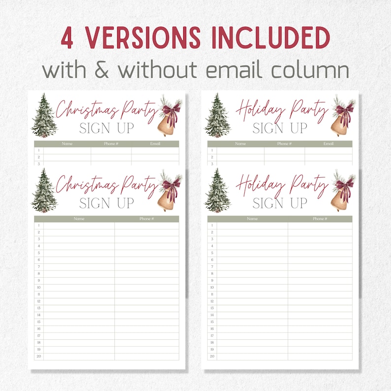 Christmas Party Sign up Sheet, Holiday Party Sign up Sheet, Printable ...