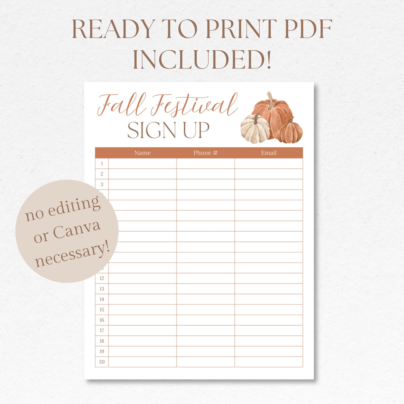 Editable Fall Festival Volunteer Sign up Sheet Template, Thanksgiving ...