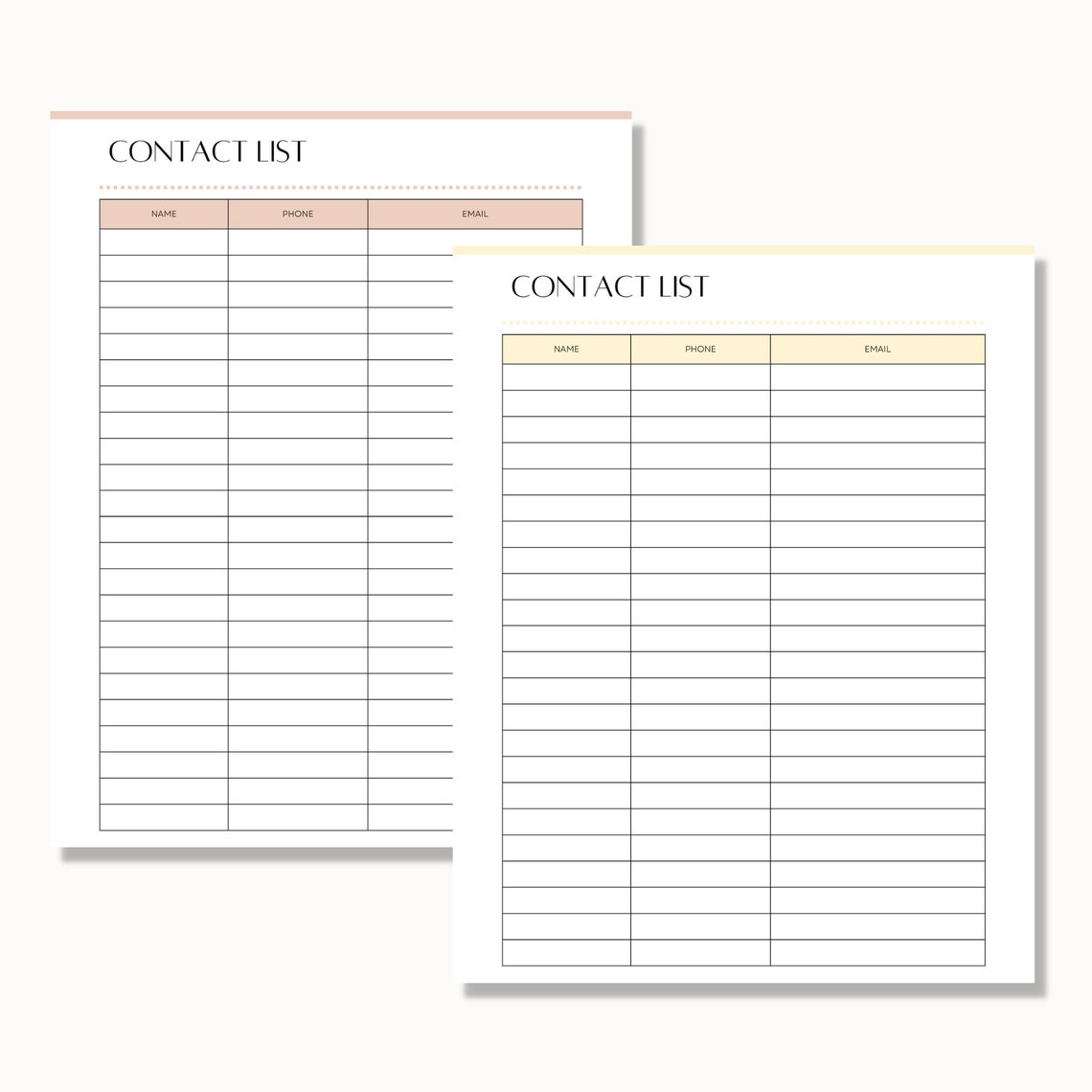 Printable Contact List, Contact List Sheet, Phone Number List, Contacts ...