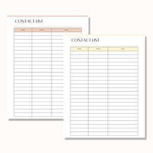 Printable Contact List, Contact List Sheet, Phone Number List, Contacts ...