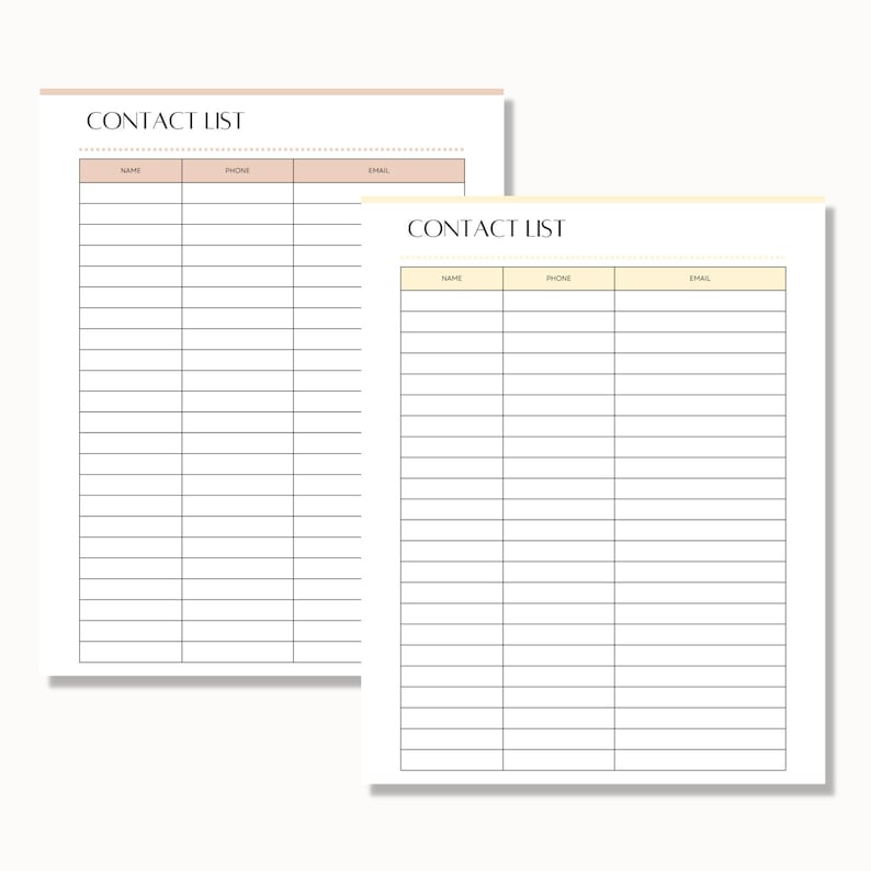 Printable Contact List, Contact List Sheet, Phone Number List, Contacts ...