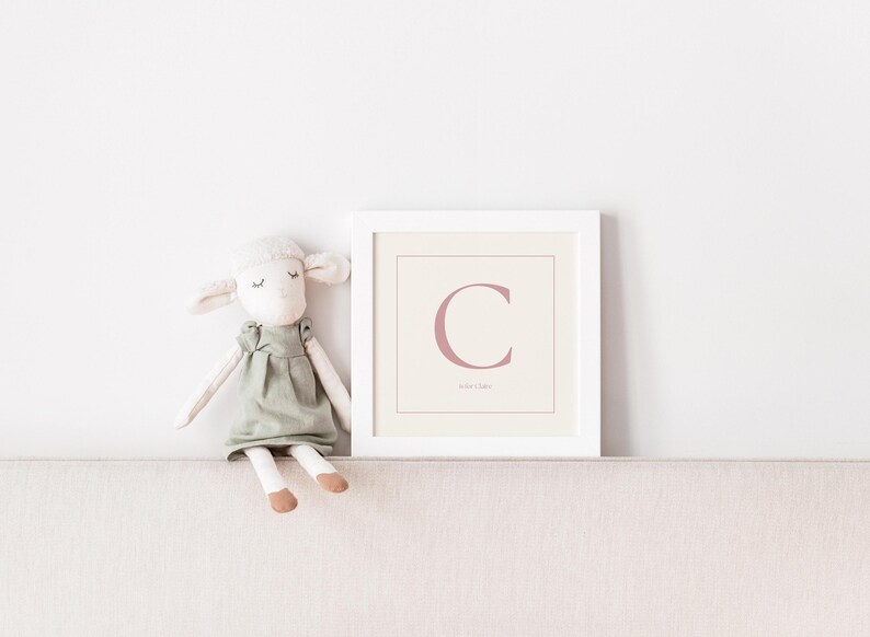 Custom Vintage Style Initial Print, Boy Name Square Print, Baby Girl ...