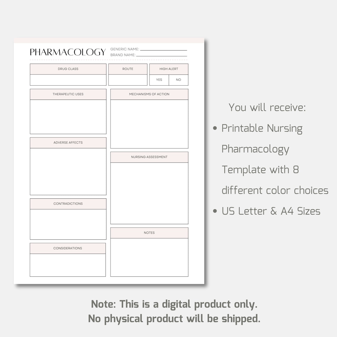Printable Nursing Pharmacology Template, Pharmacology Notes, Nursing ...