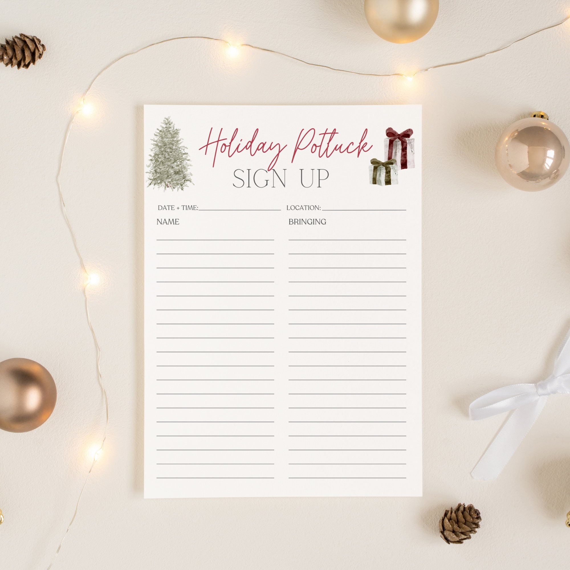 Christmas Potluck Sign up Sheet, Holiday Potluck Sign Up, Printable ...
