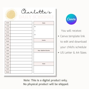 Printable Babysitter Schedule, Editable Nanny Schedule, Infant Schedule ...