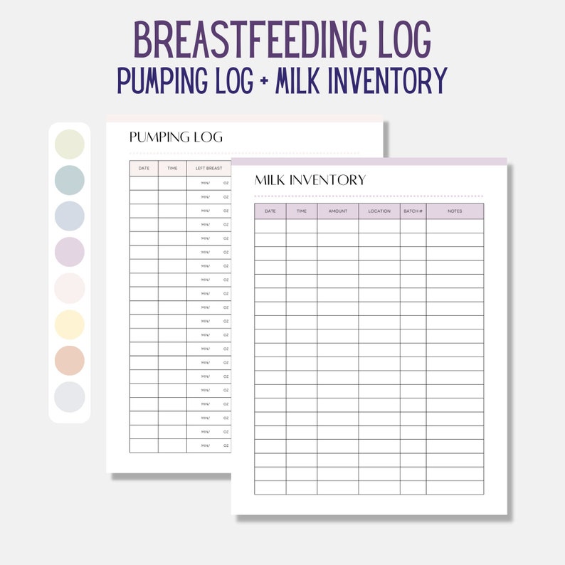 Breastfeeding Log, Pumping Log, Breast Pump Log, Breastmilk Inventory ...