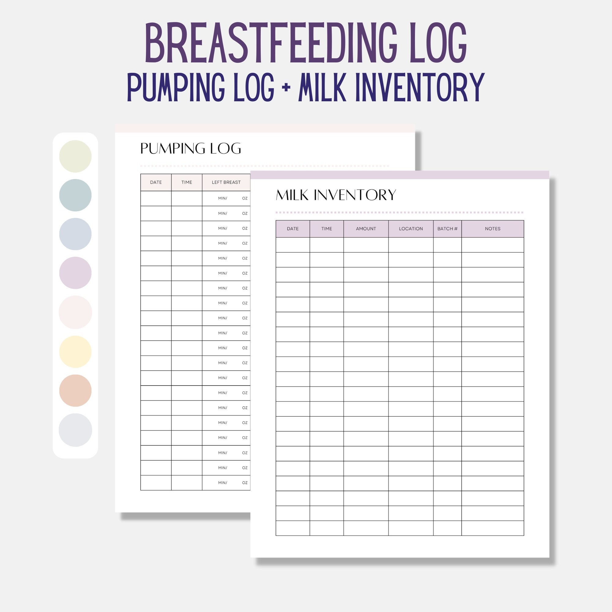 Breastfeeding Log, Pumping Log, Breast Pump Log, Breastmilk Inventory ...
