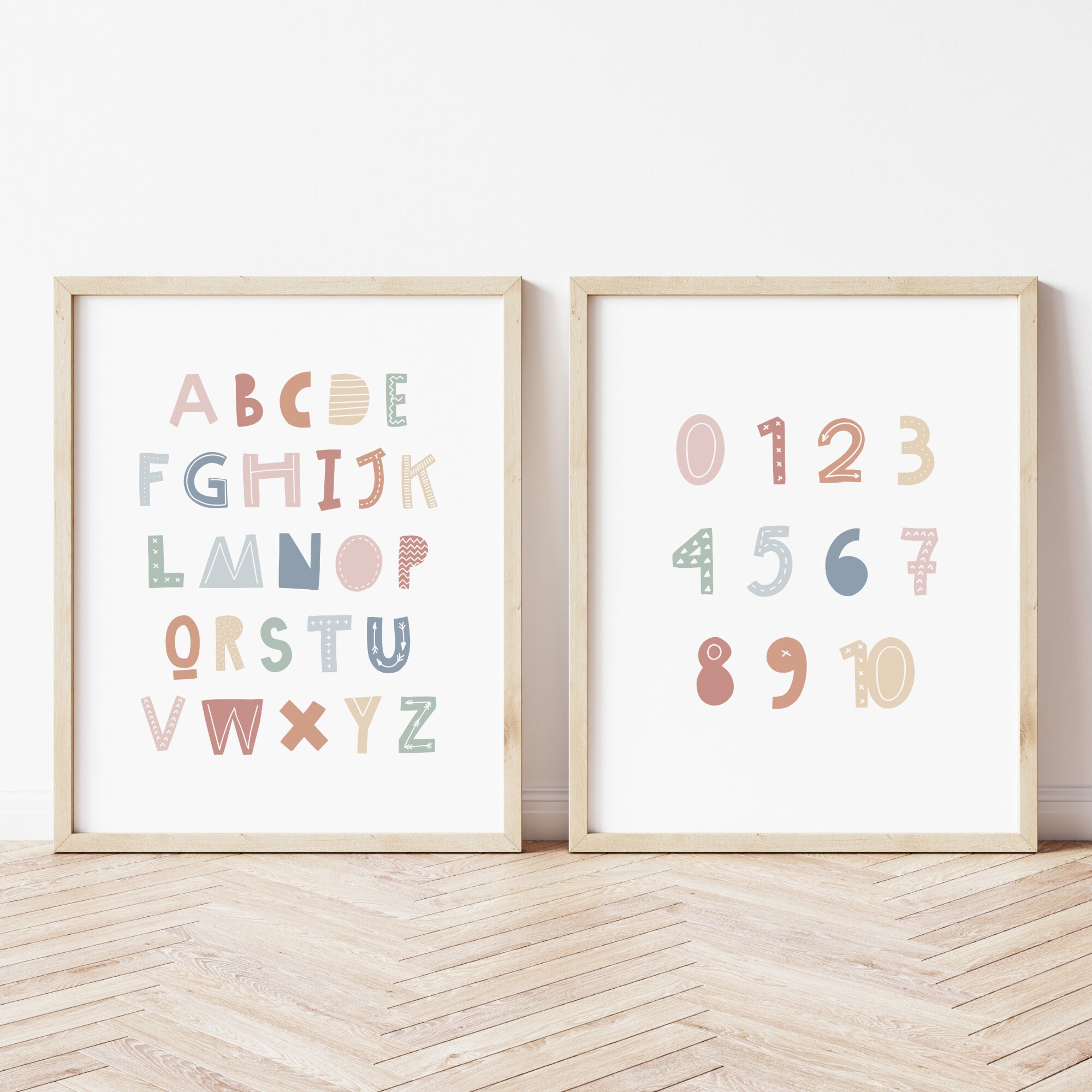 Set of 2 Rainbow Alphabet Numbers Poster, Colorful Funky Alphabet Print ...