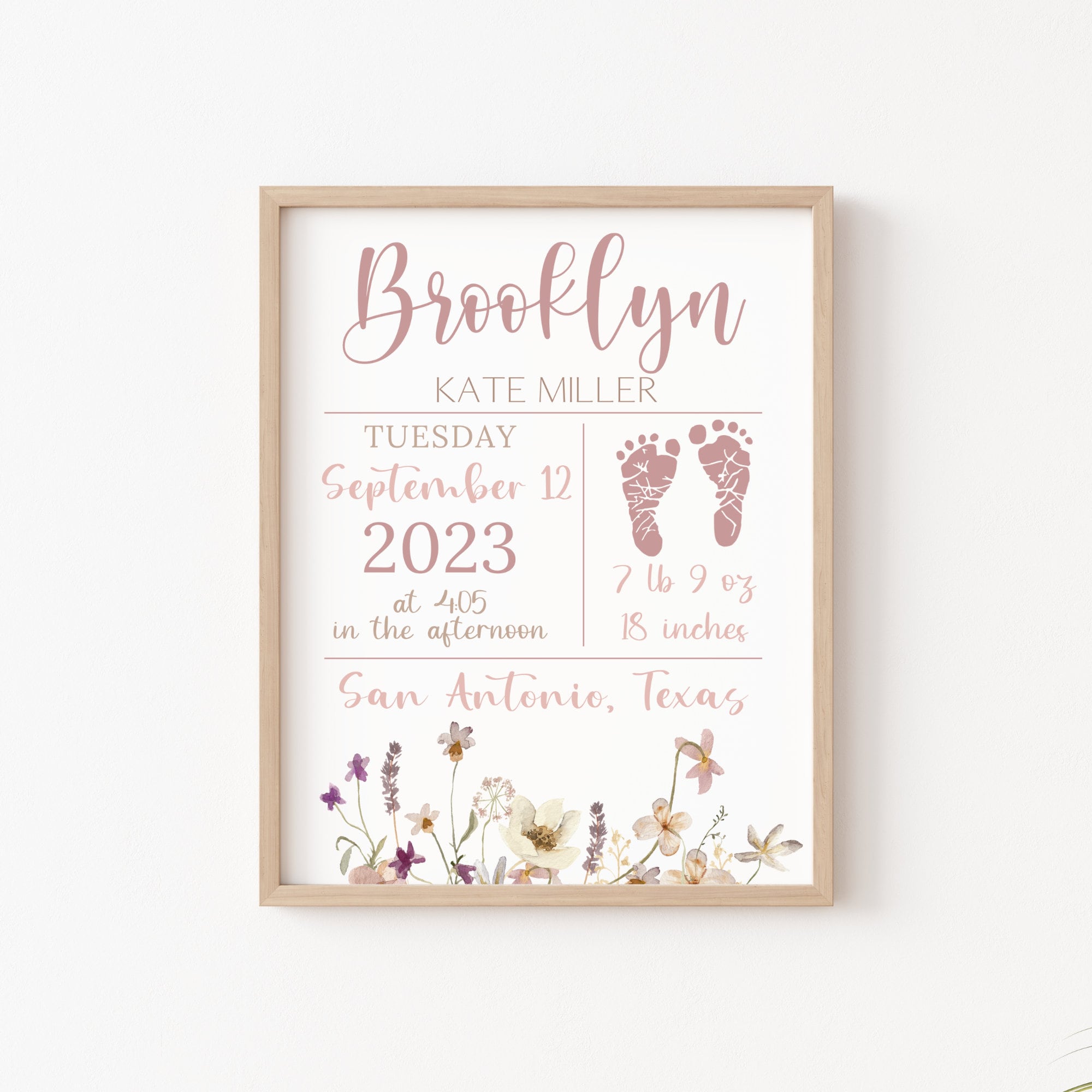 Baby Birth Stats Sign Girl, Printable Newborn Birth Details Print ...