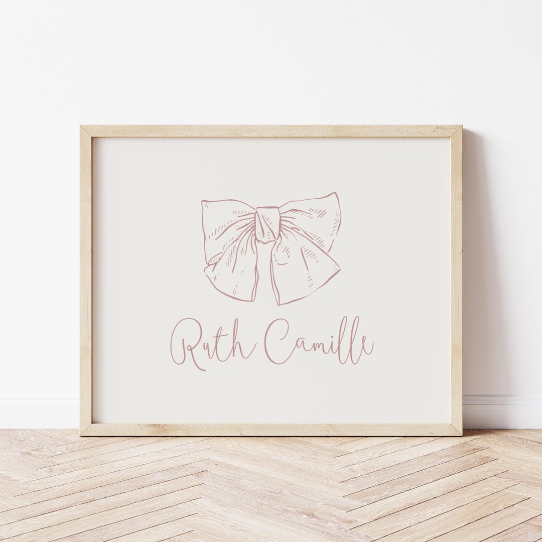 Custom Girl Name Print, Bow Nursery Art, Personalized Nursery Decor ...