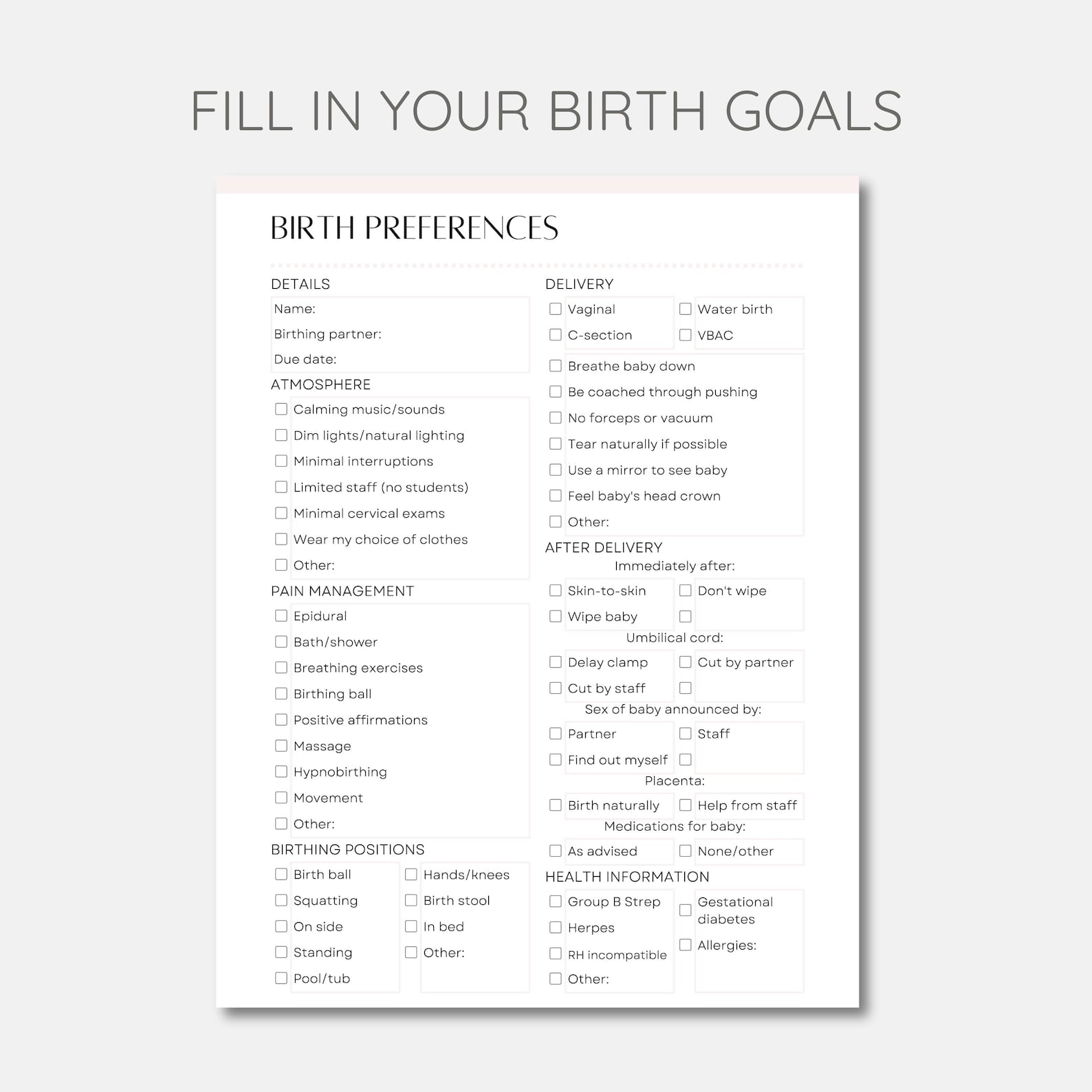 Birth Plan Template, Editable Birth Preferences, Printable Birth Plan ...