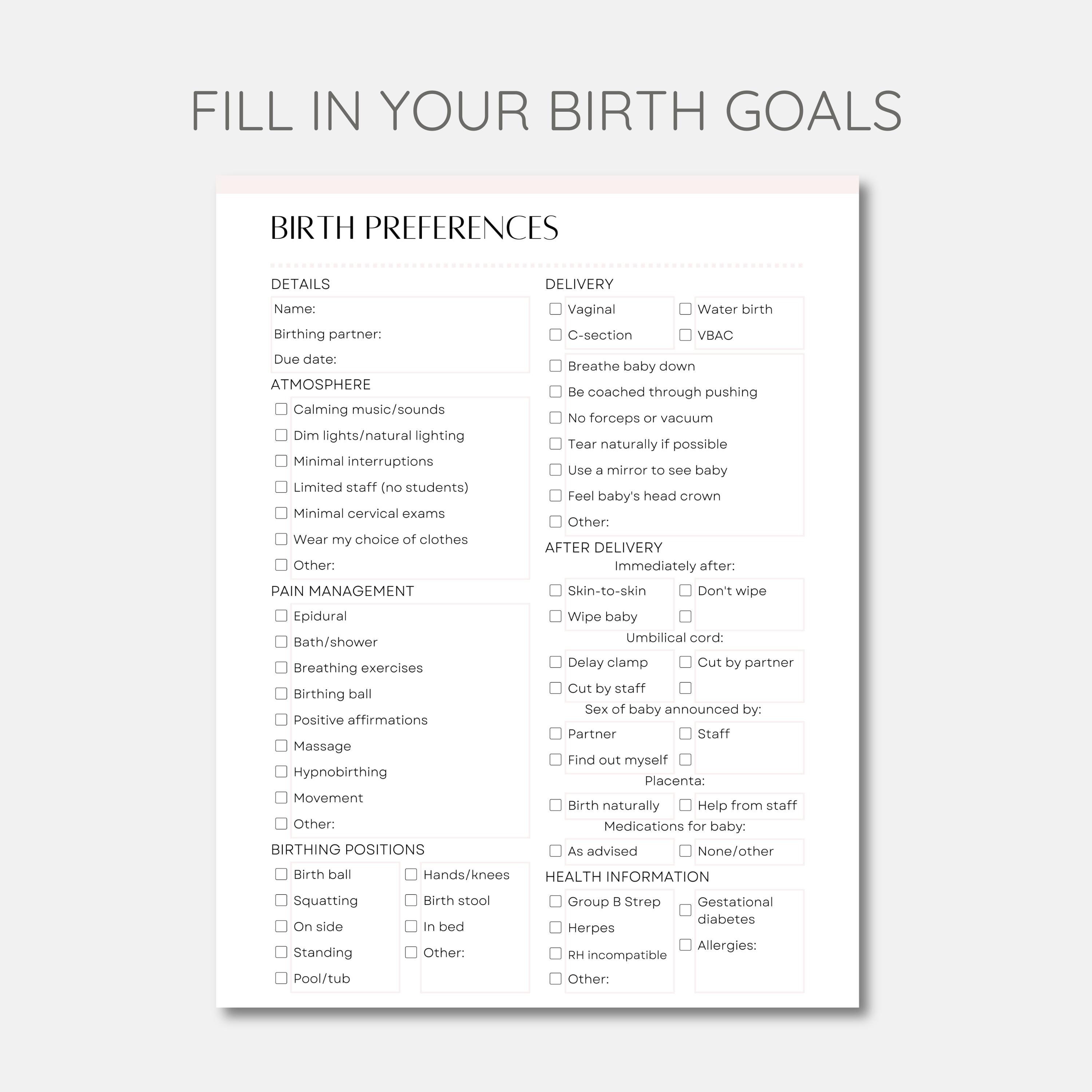 Birth Plan Template, Editable Birth Preferences, Printable Birth Plan ...