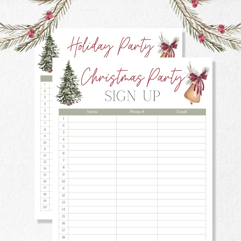 Christmas Party Sign up Sheet, Holiday Party Sign up Sheet, Printable ...