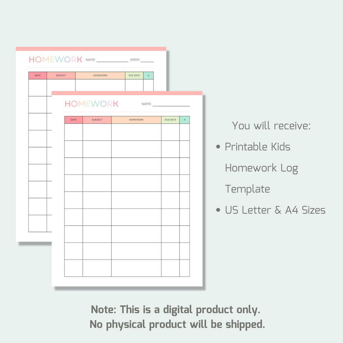 Homework Checklist, Printable Weekly Homework Log, Homework Planner ...