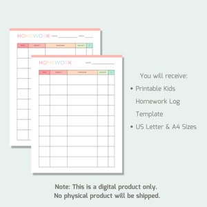 Homework Checklist, Printable Weekly Homework Log, Homework Planner ...