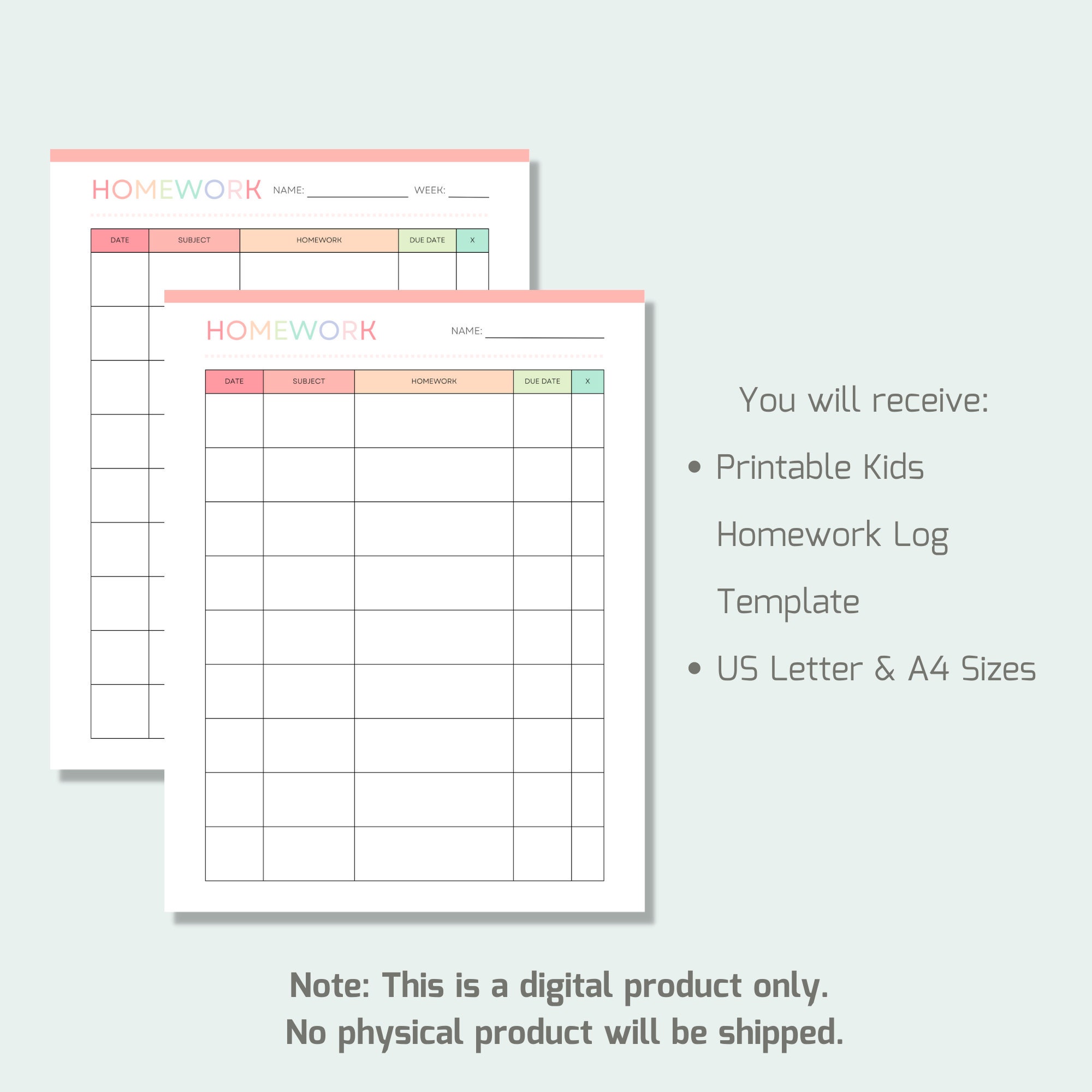 Homework Checklist, Printable Weekly Homework Log, Homework Planner ...