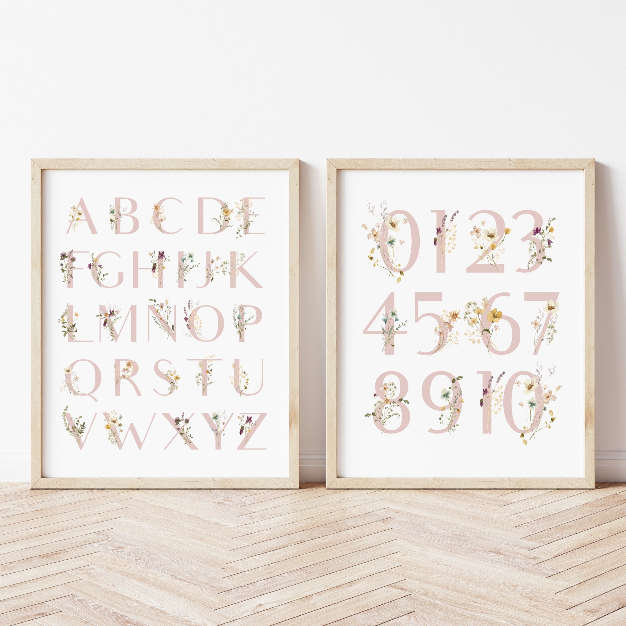 Set of 2 Wildflowers Alphabet Numbers Poster Floral Alphabet - Etsy