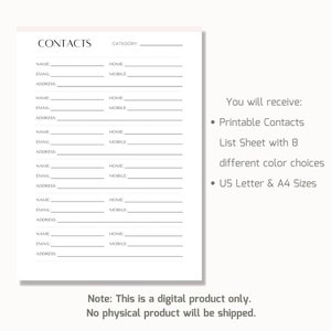 Printable Contact List Sheet, Client Contact Info, Address Book ...
