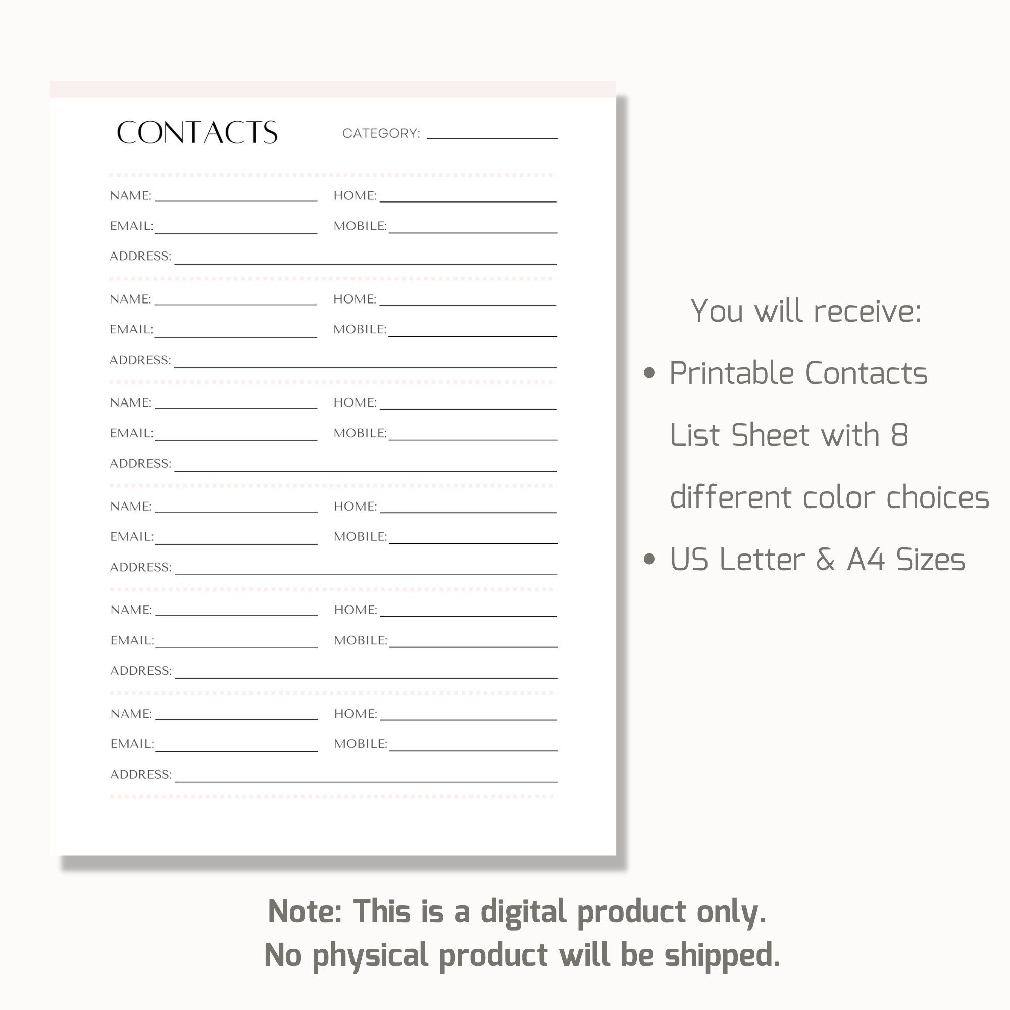 Printable Contact List Sheet, Client Contact Info, Address Book ...