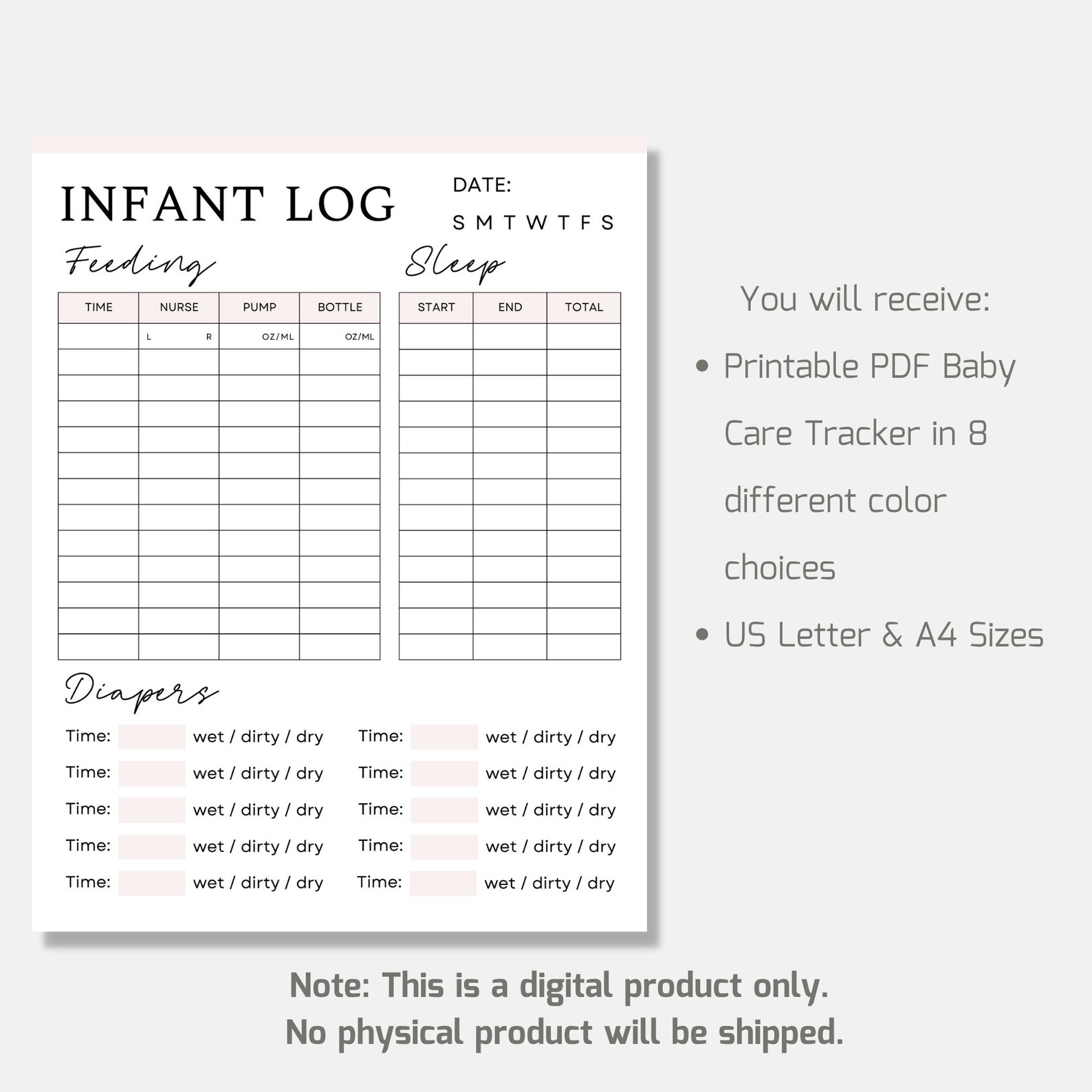 Newborn Daily Care Log, Infant Log, Breastfeeding Log, Postpartum Baby ...