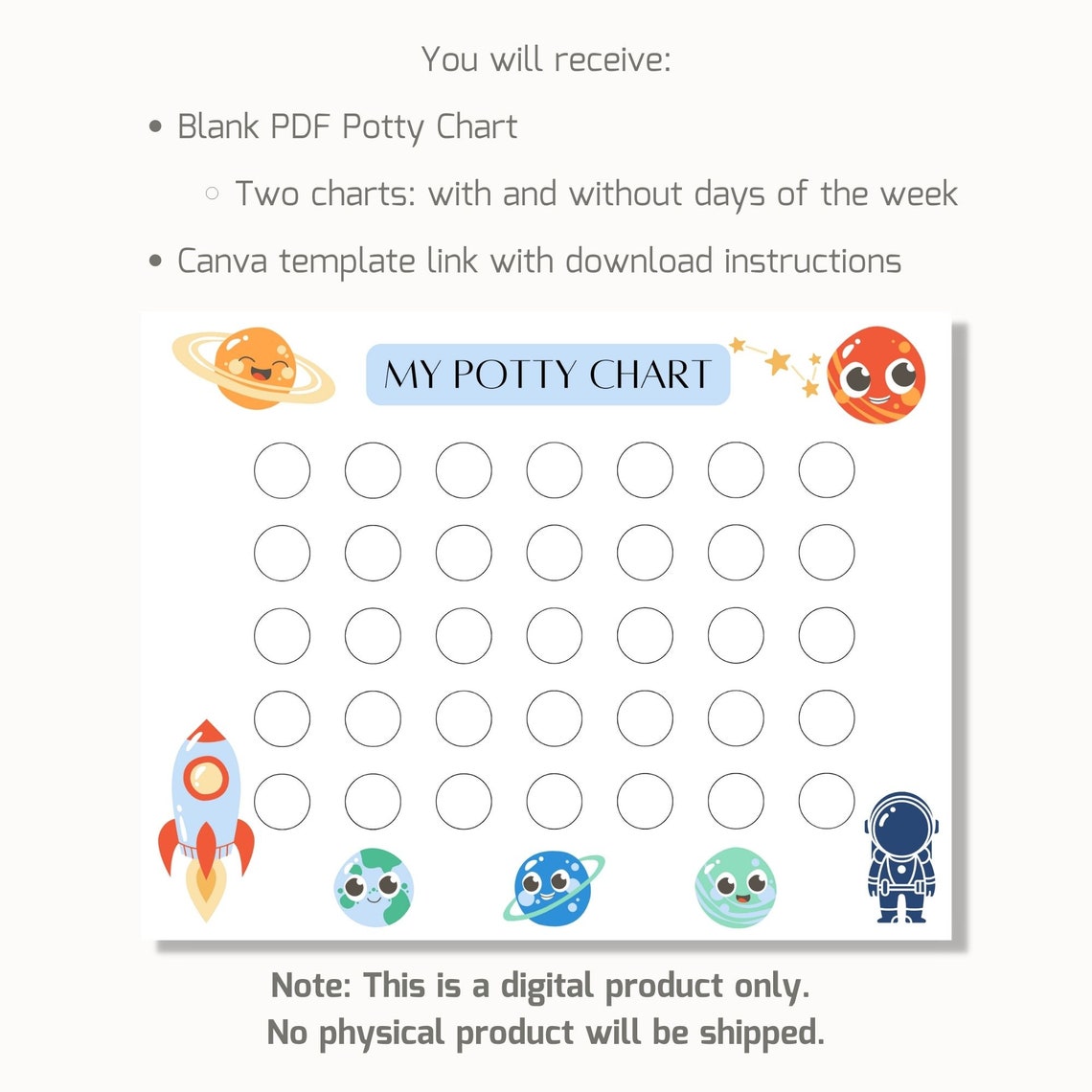 Space Potty Chart Potty Training Chart Sticker Potty Chart - Etsy
