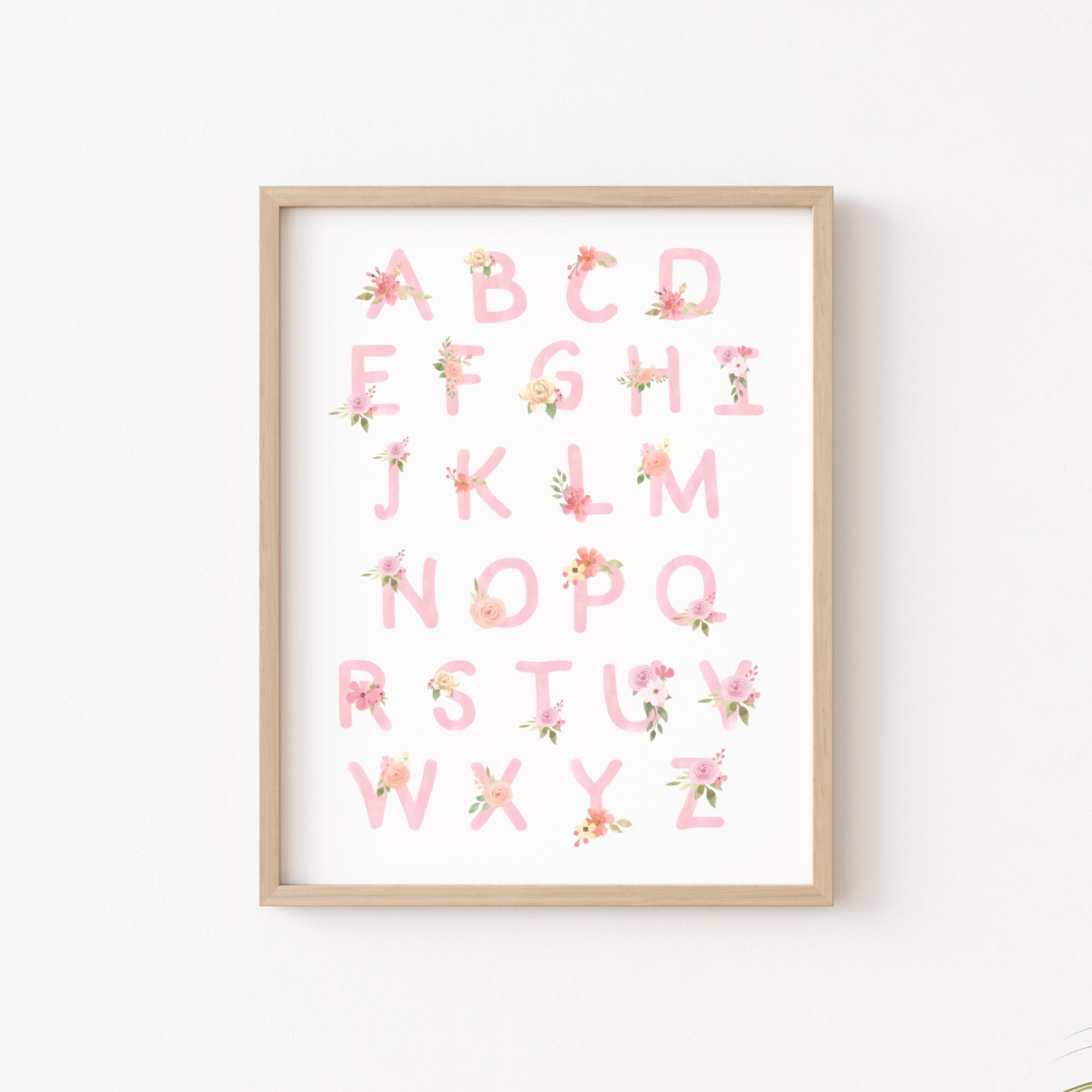 Printable Wall Art, Floral Alphabet Numbers Poster, Educational Wall ...