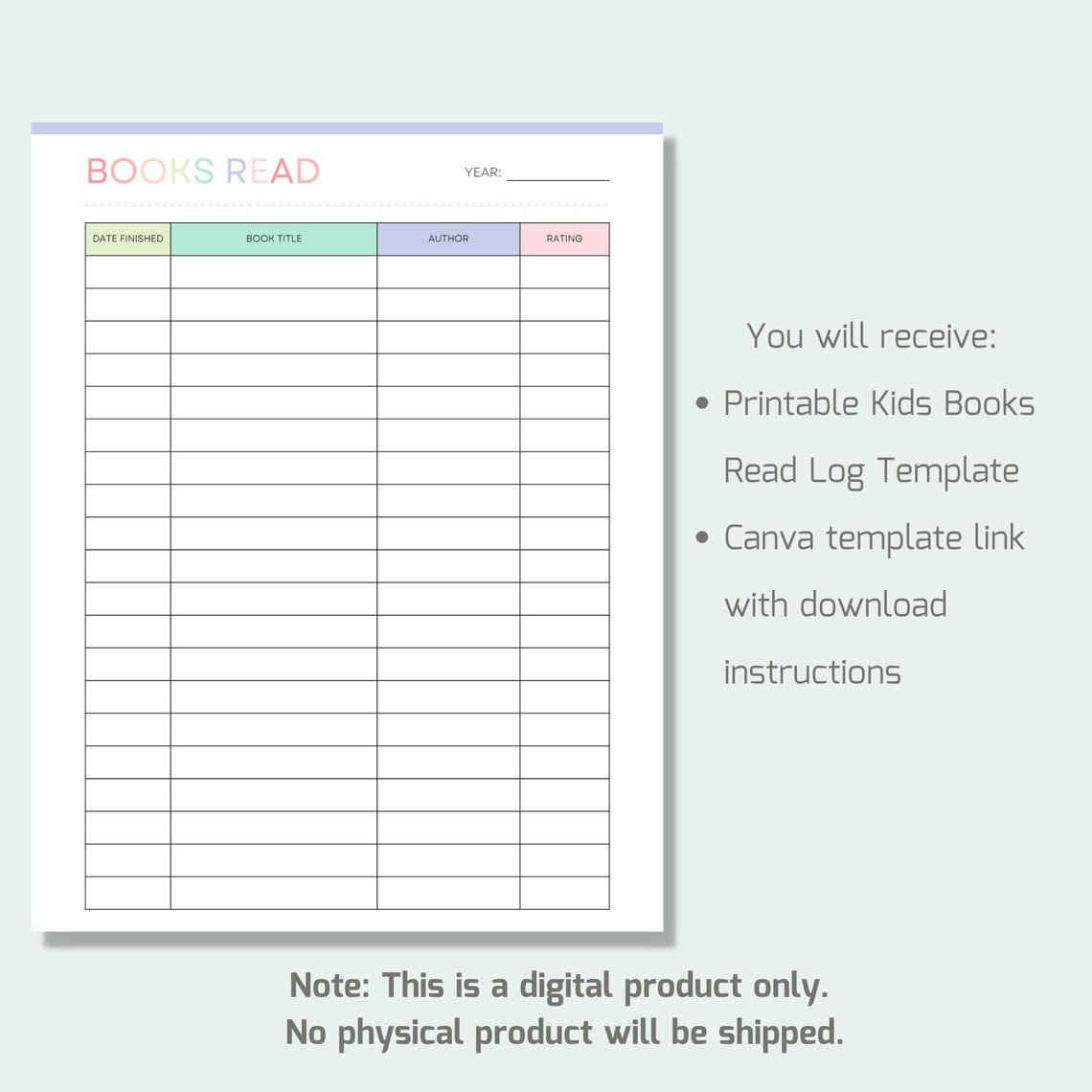 Printable Kids Books Read Log Book Rating Tracker Reading - Etsy