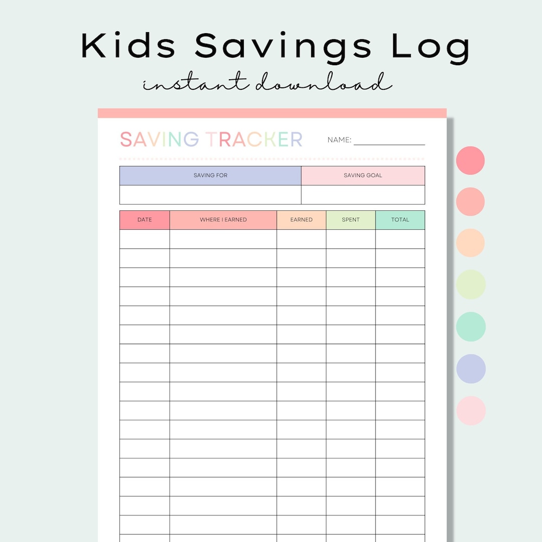 Printable Kids Savings Tracker, Kids Money Saving Goals, Financial ...